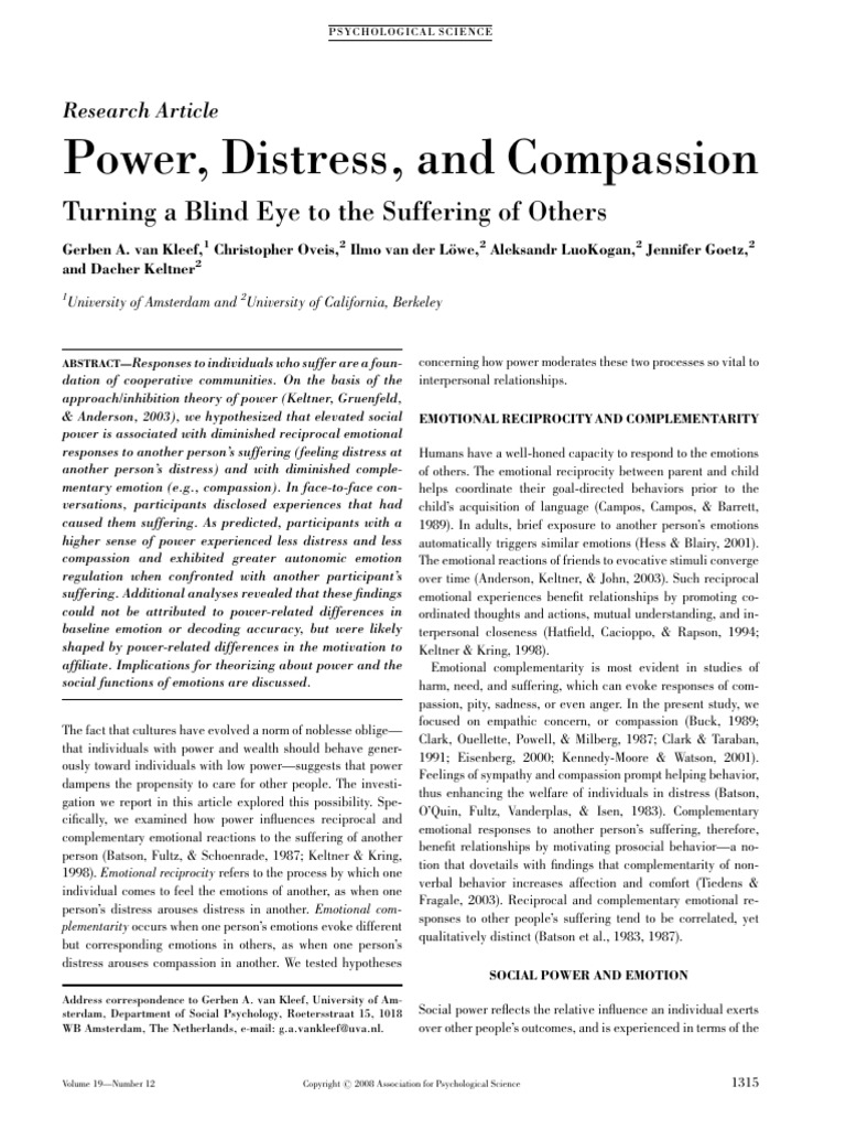 Paper 9 - Power, Distress and Compassion | PDF | Emotions | Behavioural ...