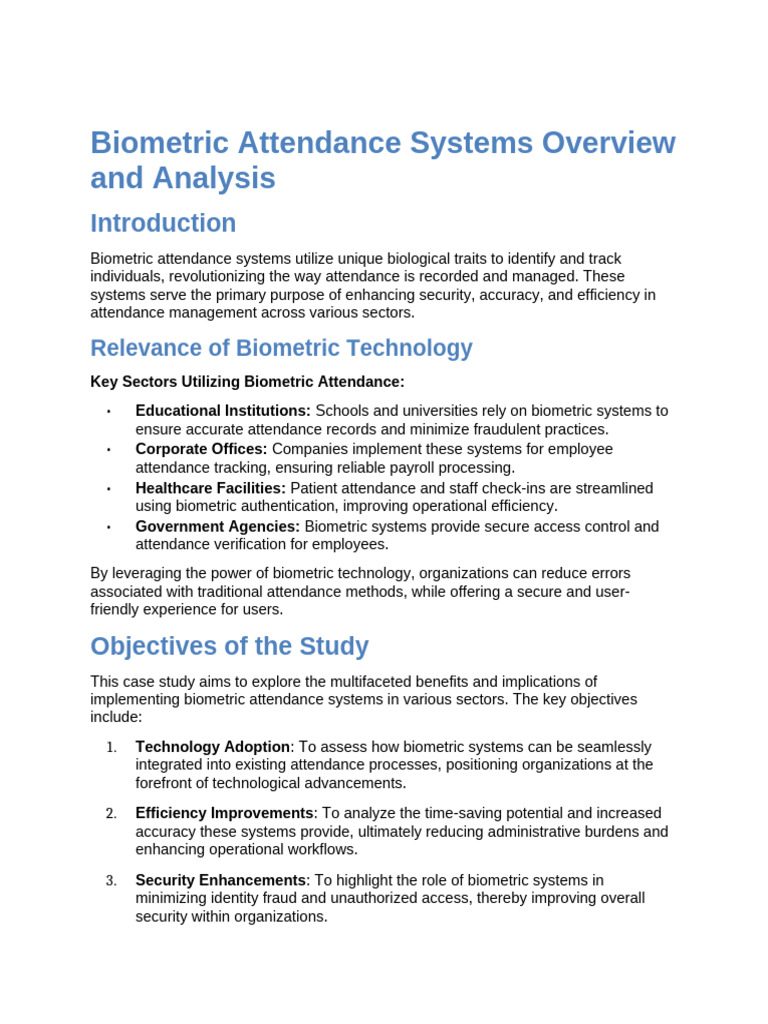 Biometric Attendance Systems Overview and Analysis | PDF | Biometrics | Computer Security
