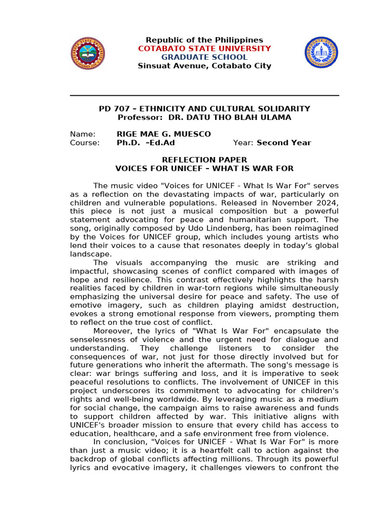 PD 707 Ethinicity and Cultural Solidarity - Activity 1 - Rige Mae G ...