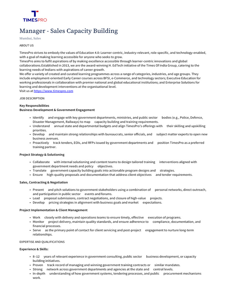 Sales Manager for Government Training | PDF | Capacity Building ...