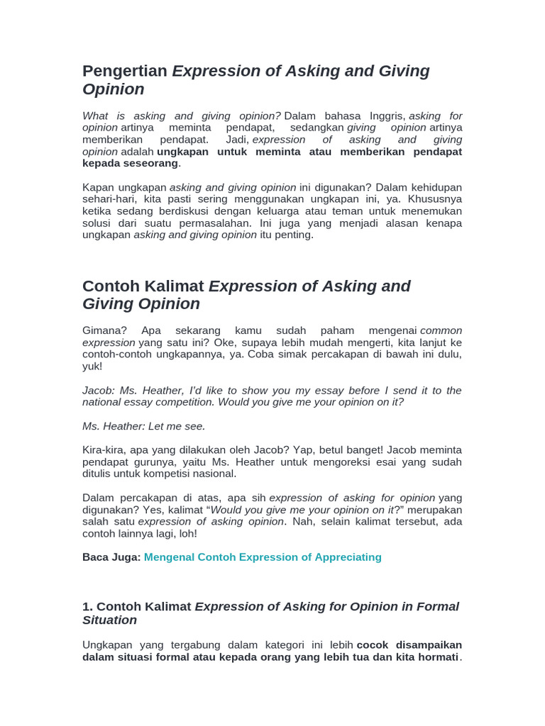 Pengertian Expression of Asking and Giving Opinion | PDF