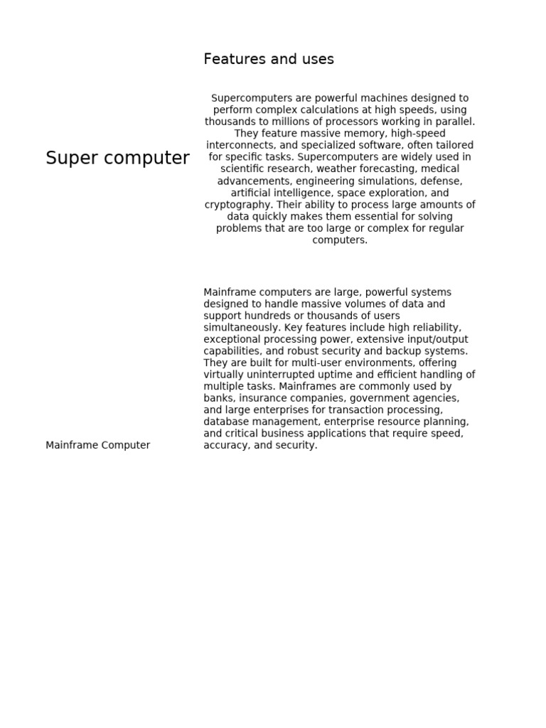 Mainframe vs. Supercomputer Features | PDF | Supercomputer | Mainframe ...