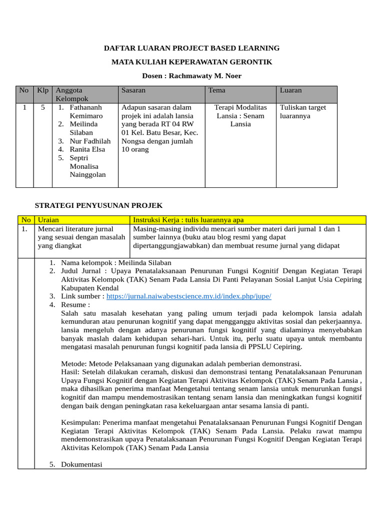 KELOMPOK 5 Luaran Projek Based Learning Gerontik PROSES | PDF