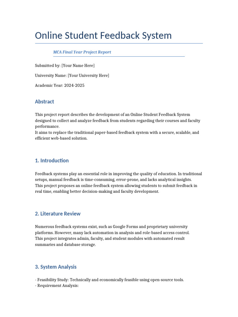 Online Student Feedback System Project Report | PDF | Databases | System