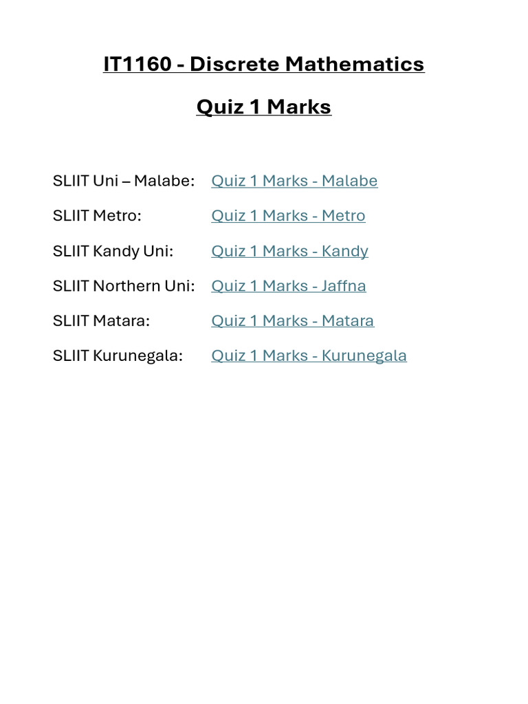DM Quiz 1 Marks - All | PDF
