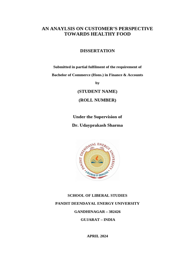 Initial Pages Format - UG Final Dissertation - Dr. Udayprakash Sharma | PDF | Foods | Thesis