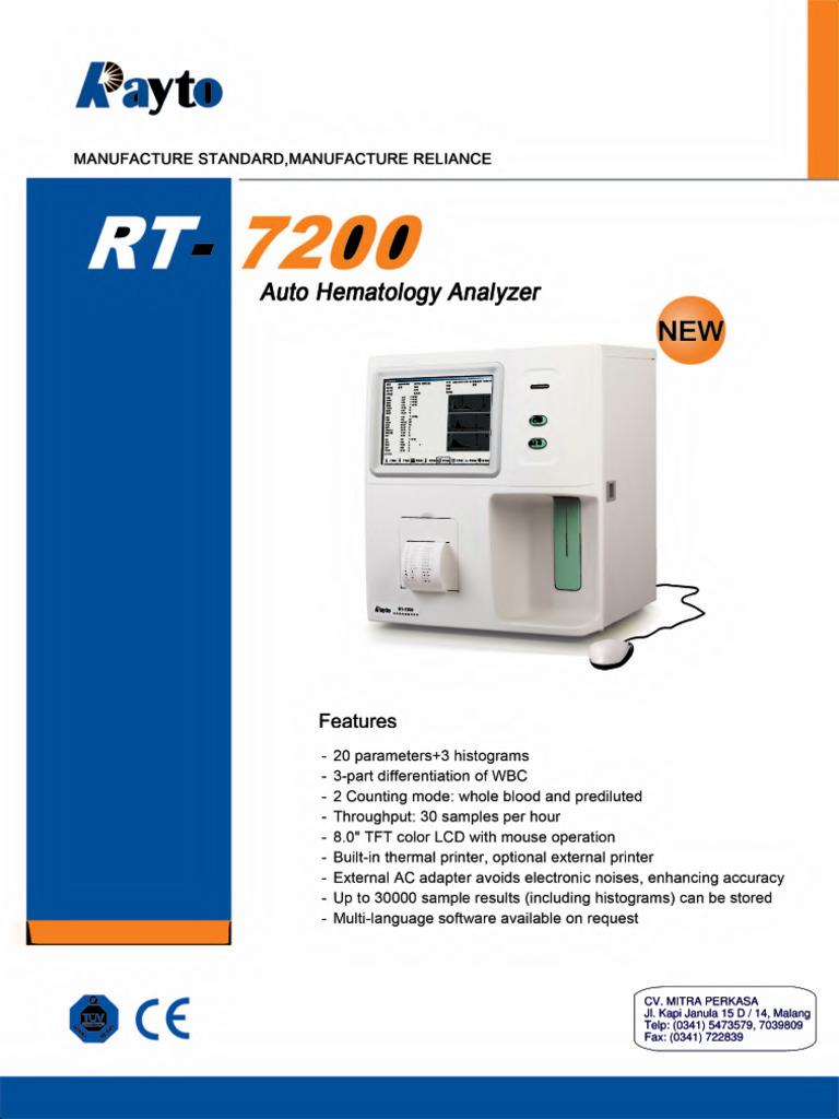 Hematology Analyzer Rayto RT 7200 | PDF