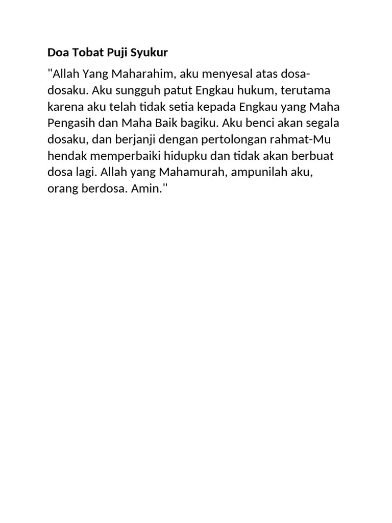 Doa Tobat Puji Syukur | PDF