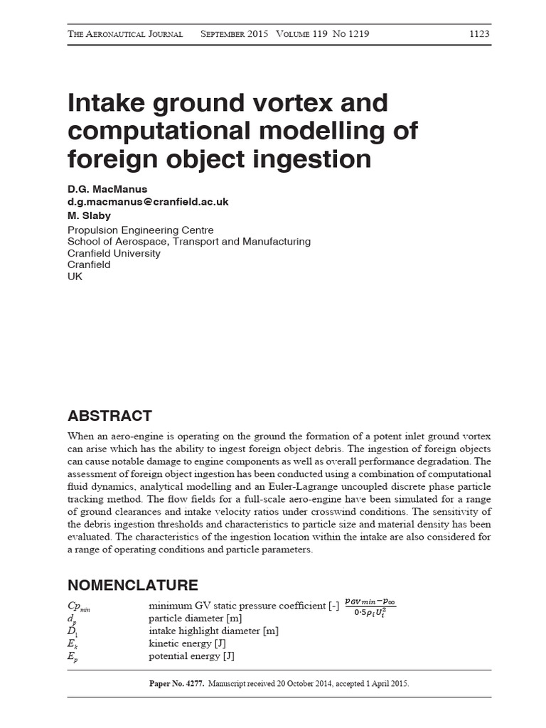 Intake Ground Vortex and Compulational Modeling Foreingb Object ...