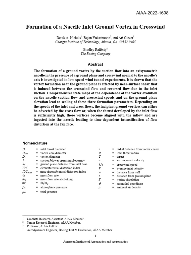 Formation of A Nacelle Inlet Ground Vortex in Crosswind | PDF ...