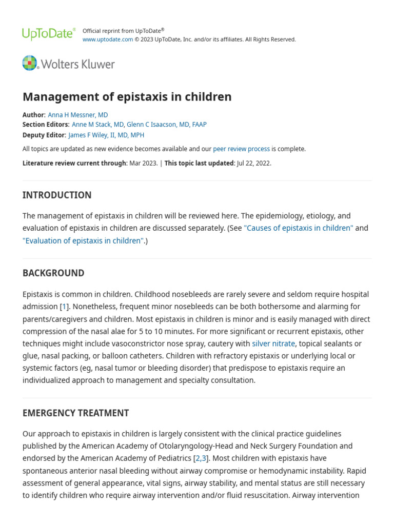 Managing Epistaxis in Children | PDF | Bleeding | Haemophilia
