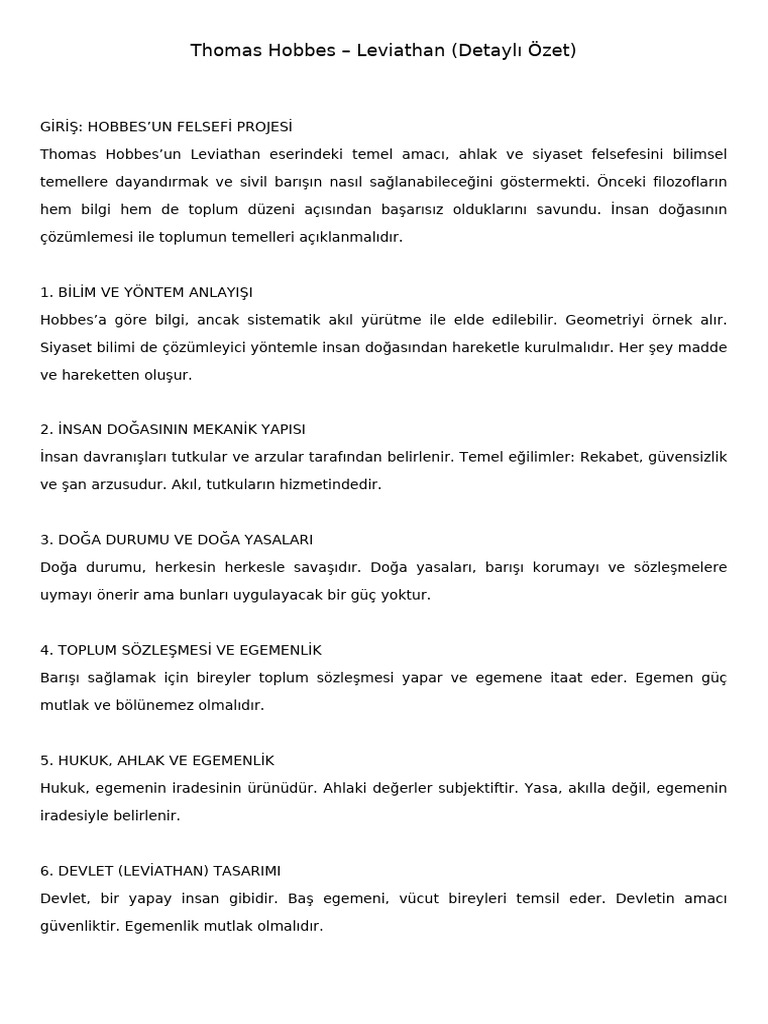 Hobbes Leviathan Detayli Ozet | PDF