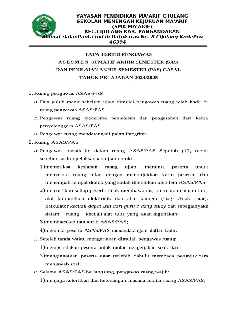 Tata Tertib Pengawas Asas-Pas | PDF