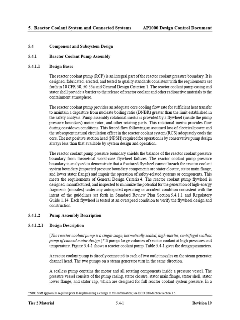 Westinghouse AP1000 DCD Rev. 19 - Tier 2 Chapter 5 - Reactor Coolant ...