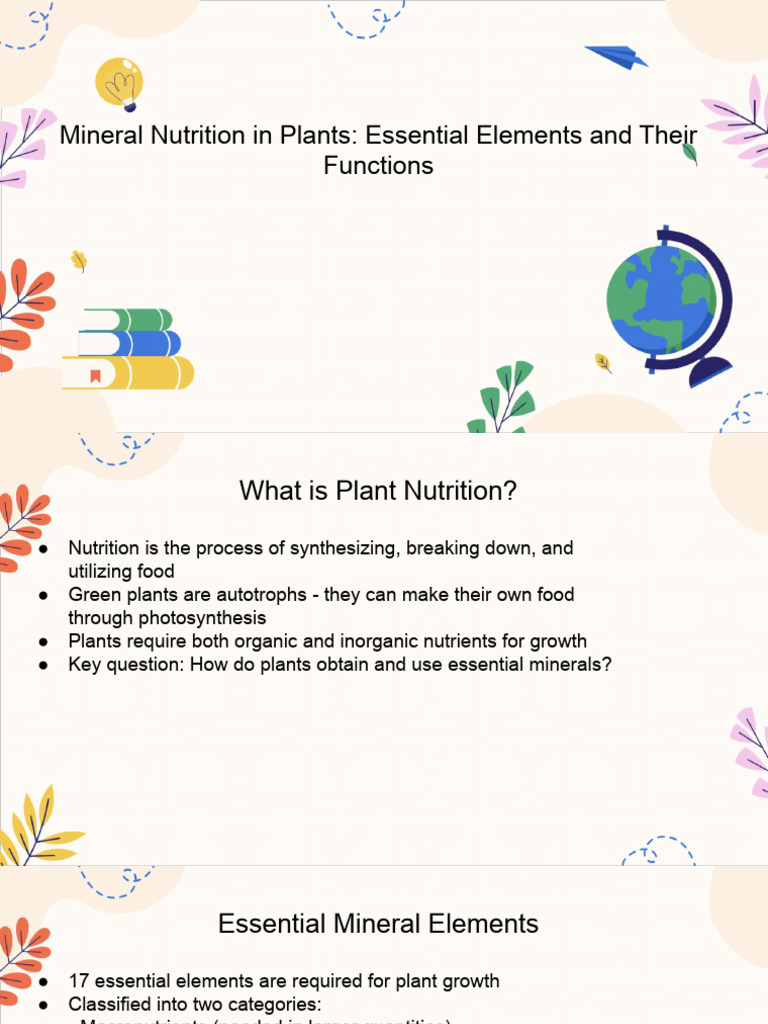 Mineral Nutrition in Plants - Essential Elements and Their Functions | PDF