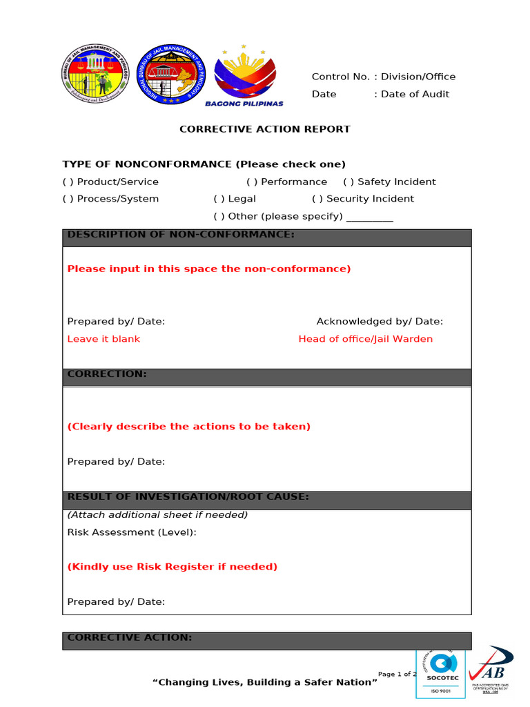 Corrective Action Report Template | PDF