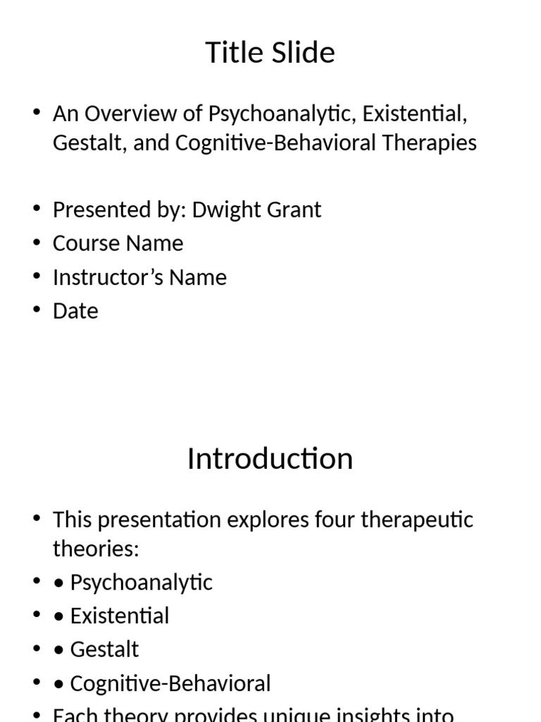 Overview of Key Therapy Theories | PDF | Psychotherapy | Psychoanalysis