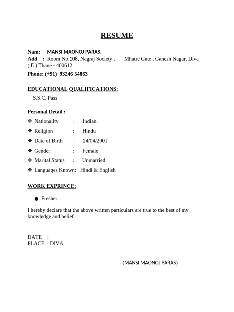 Mansi Paras Resume | PDF