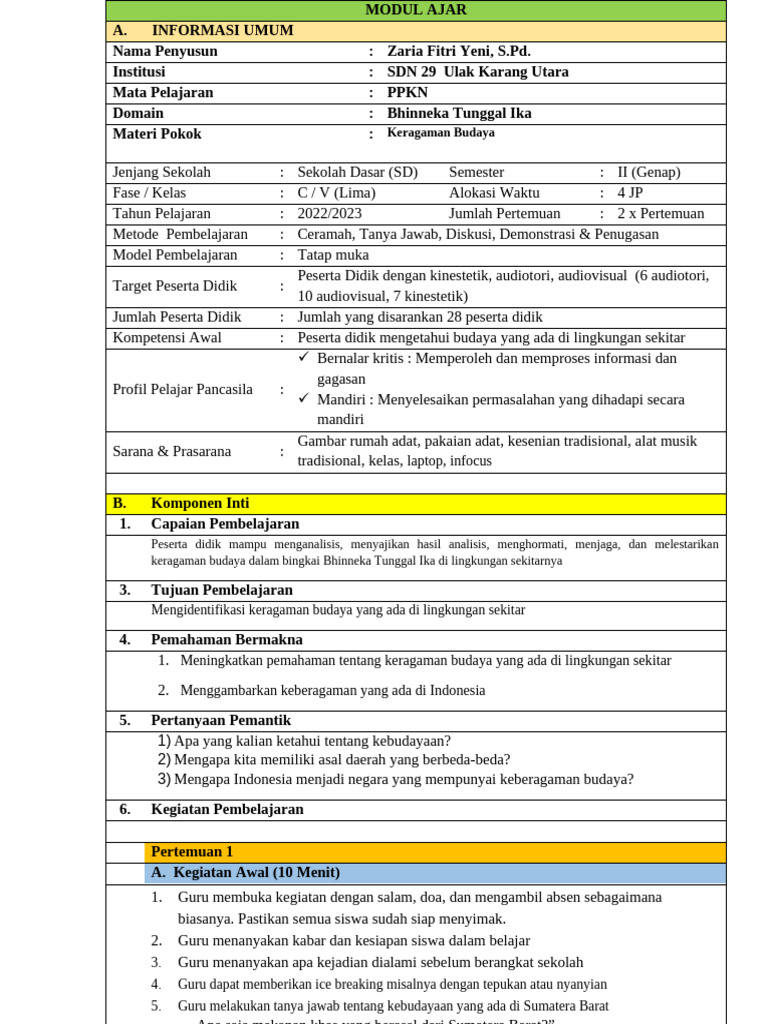 Modul Ajar PPKN TP 1 | PDF