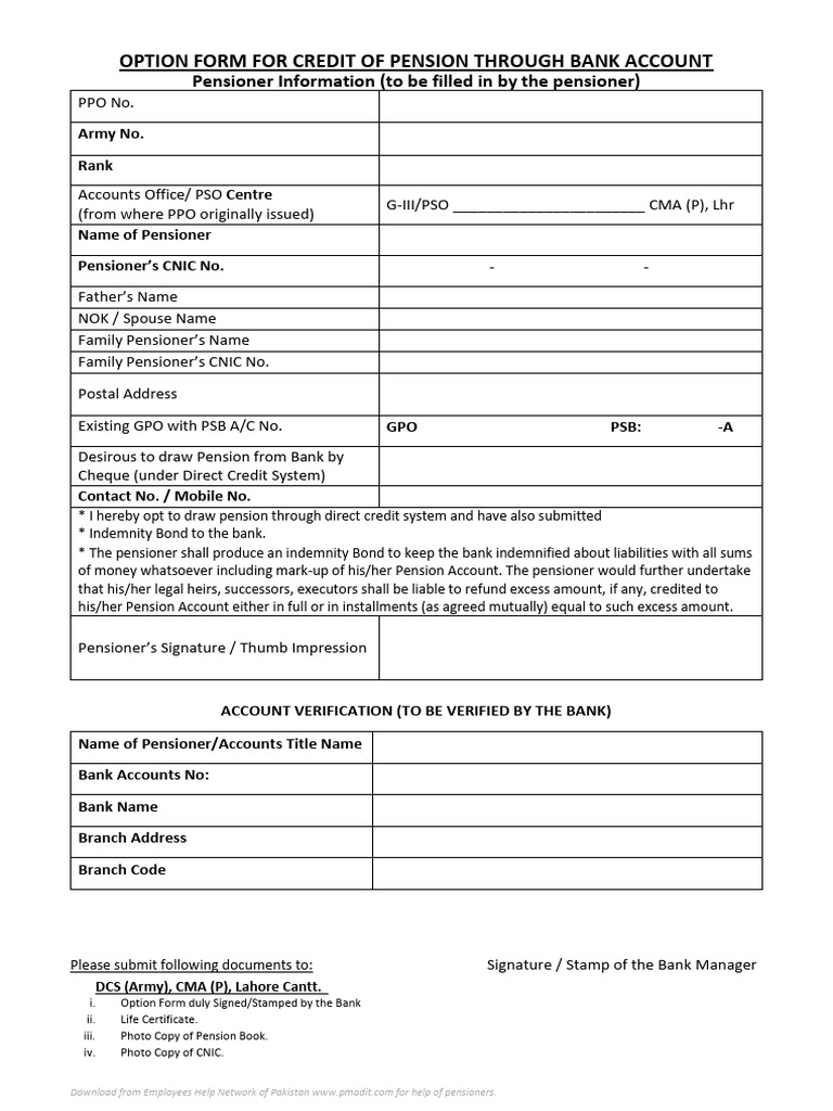 Option Form DCS Army Pensioners | PDF