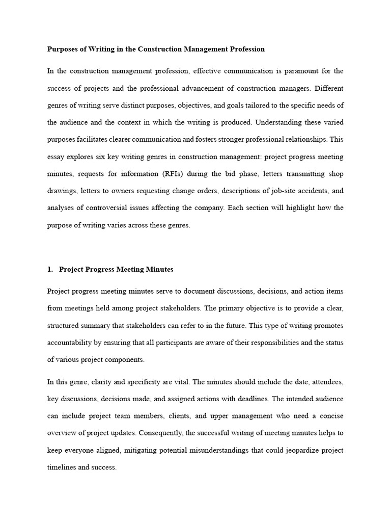 Writing Purposes in Construction Management | PDF | Request For ...