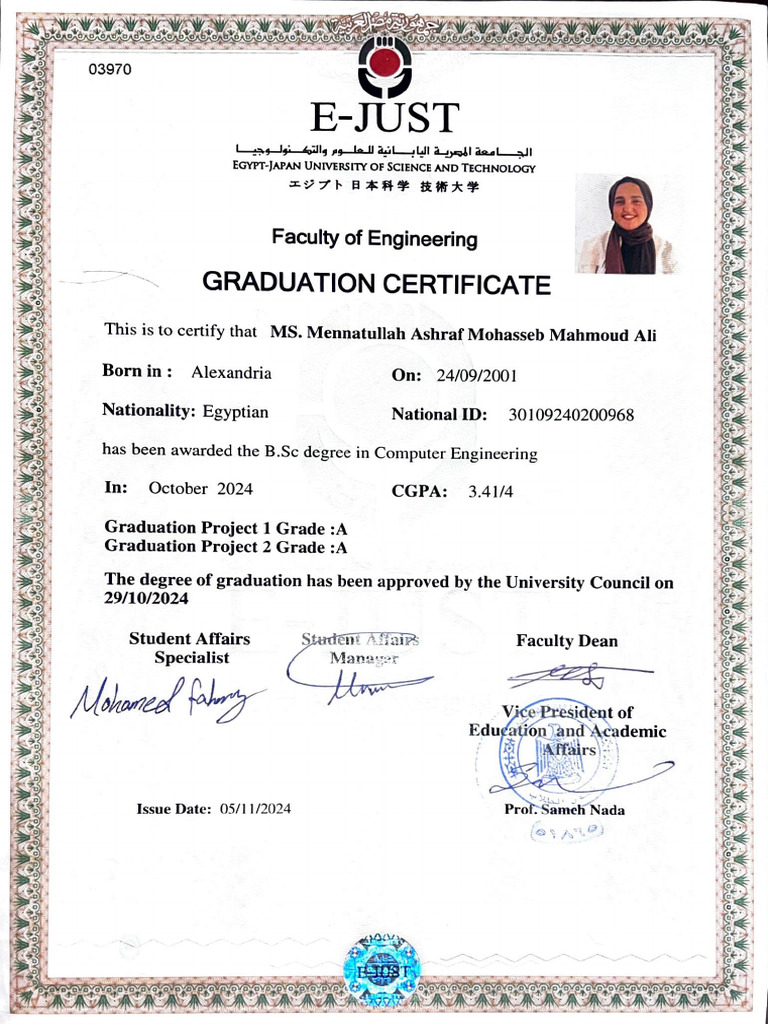 Academic Transcript and Degree - Mennatullah Ali | PDF | Science | Physical Sciences