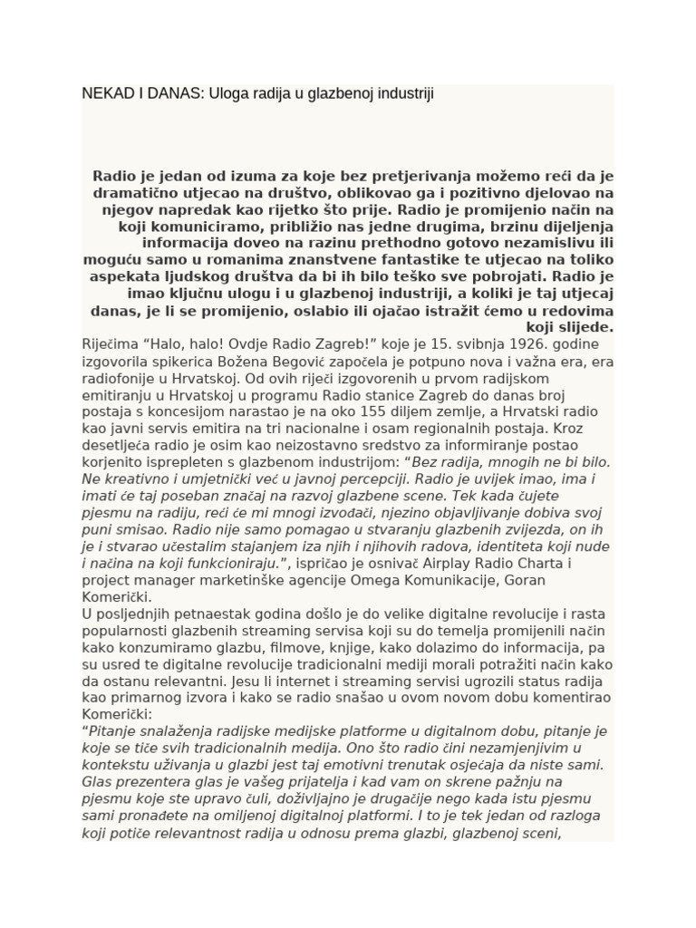 NEKAD I DANAS Radio | PDF