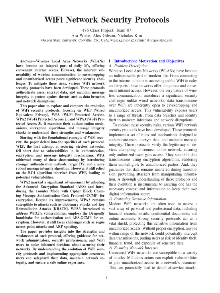 ECE 476 WiFi Network Security Protocols | PDF | Encryption | Wi Fi
