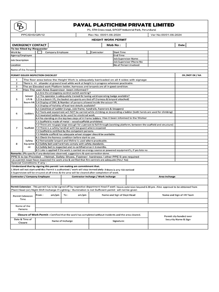 1x4- HEIGHT WORK PERMIT (5) | PDF | Occupational Safety And Health | Safety