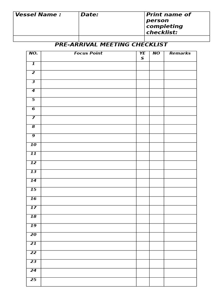Pre Arrival Meeting Checklist | PDF