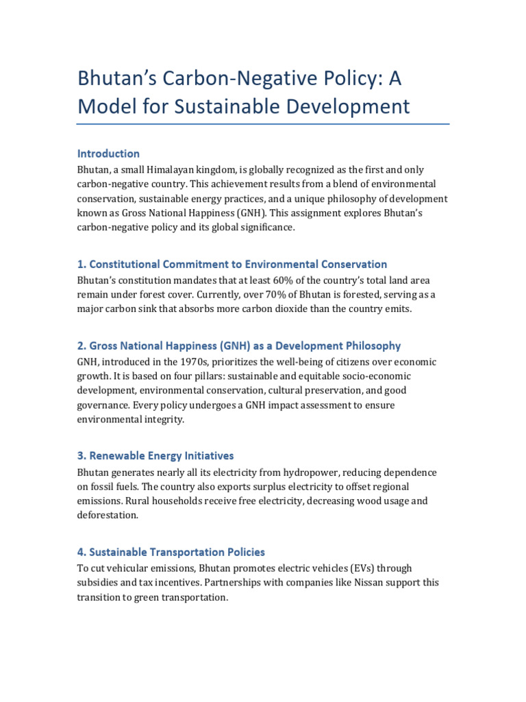 Bhutan Carbon Negative Policy Assignment | PDF | Sustainability ...