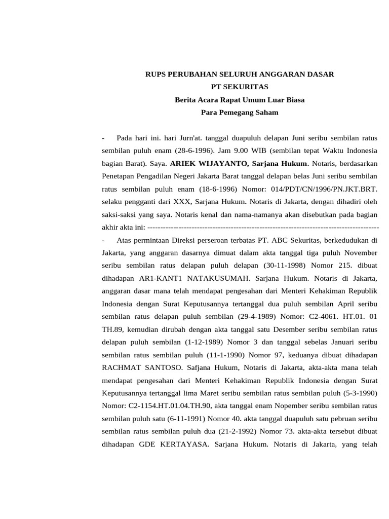RUPS Perubahan Anggaran Dasar PT Sekuritas | PDF