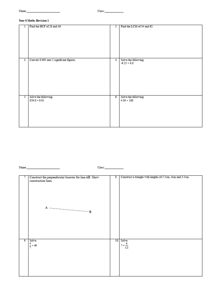 Year 8 Maths Revision Quiz 1 | PDF | Euclid | Elementary Mathematics