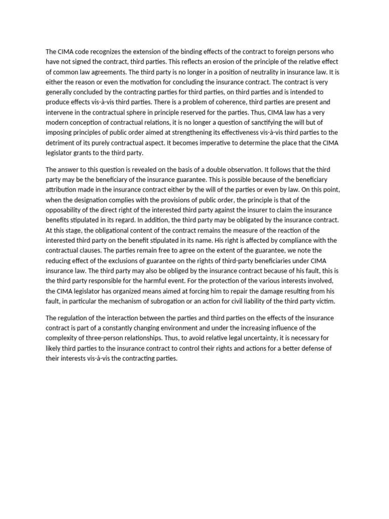 CIMA Code: Third Party Rights in Insurance | PDF | Insurance | Civil ...