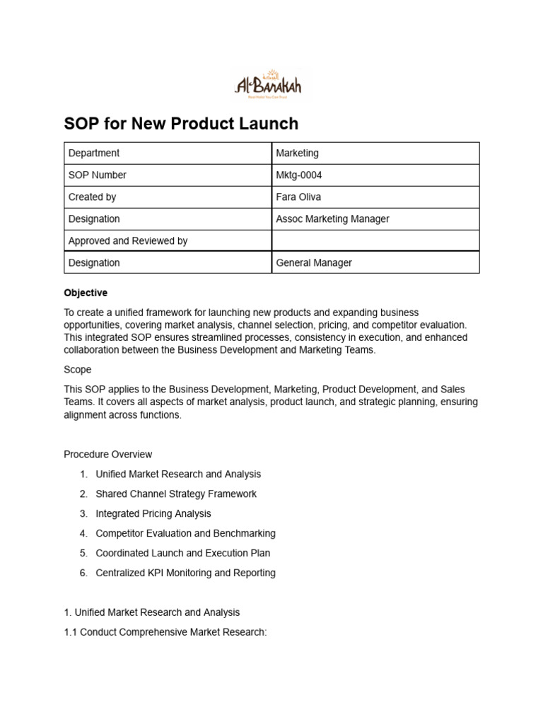SOP For New Product Launch | PDF | Pricing | Marketing