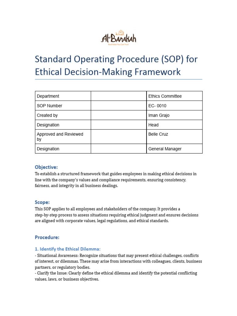 ENG Ethical Decision Making FrameworkbSOP | PDF | Evaluation ...