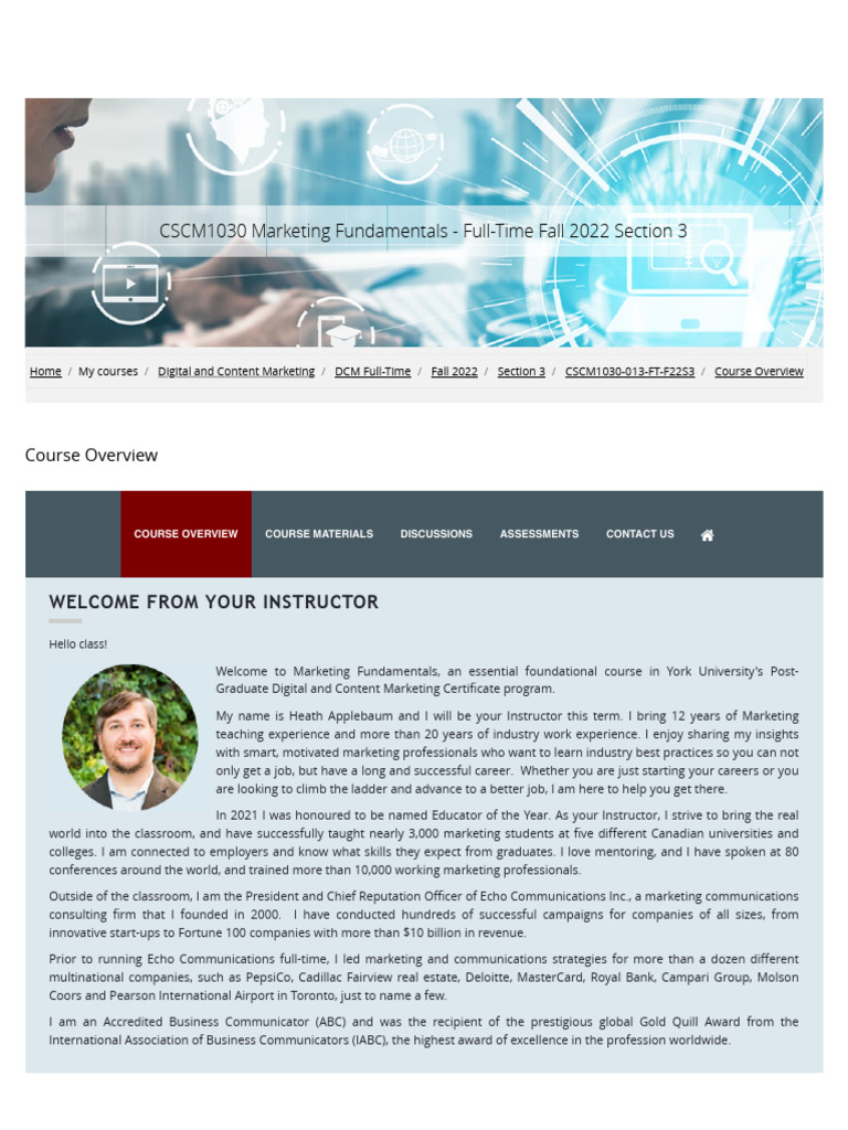 CSCM1030-013-FT-F22S3: Course Overview | PDF | Marketing | Market ...