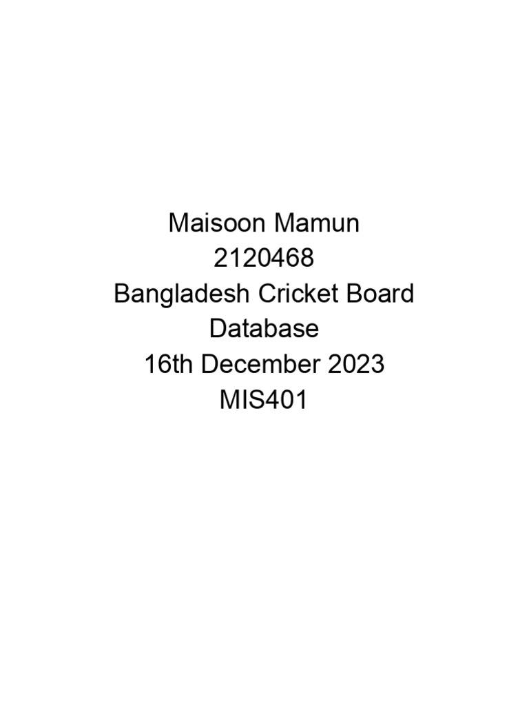 Bangladesh Cricket Board Database-1 | PDF | Databases | Sql