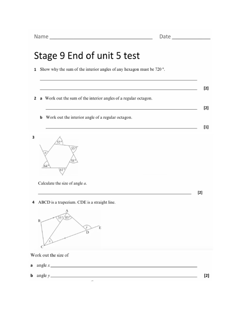 Year 9 Math End of Unit 5 Test | PDF