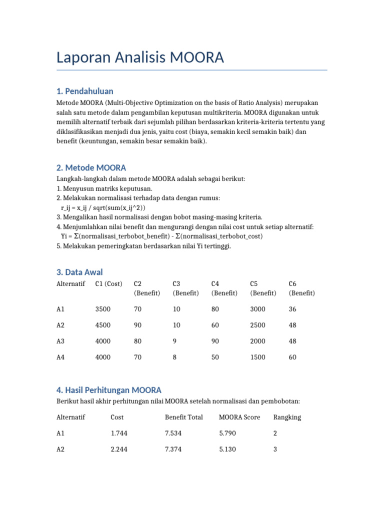 Analisis Metode MOORA untuk Keputusan | PDF