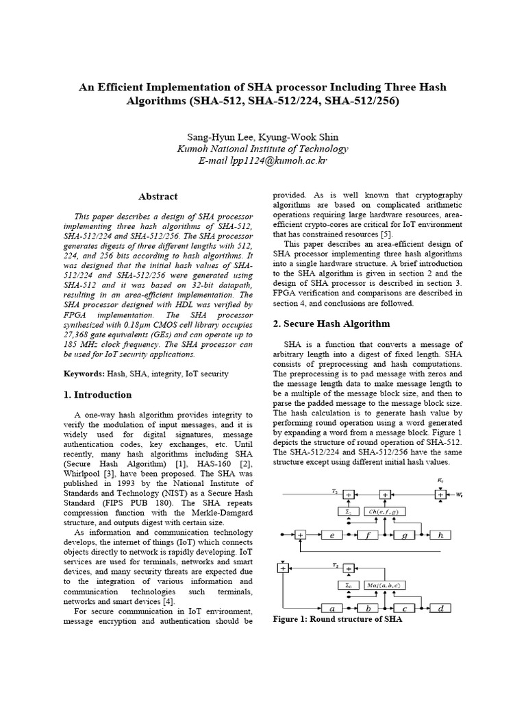 An Efficient Implementation Of Sha Pdf Computer Engineering