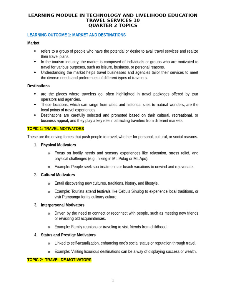 Q2 Topics G10 Travel Services | PDF | Cuisine | Tourism
