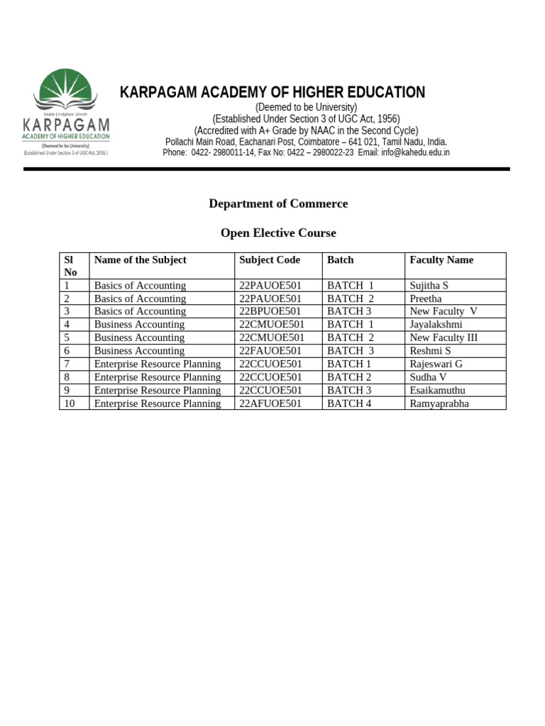 Open Elective Course | PDF | Educational Stages | Higher Education