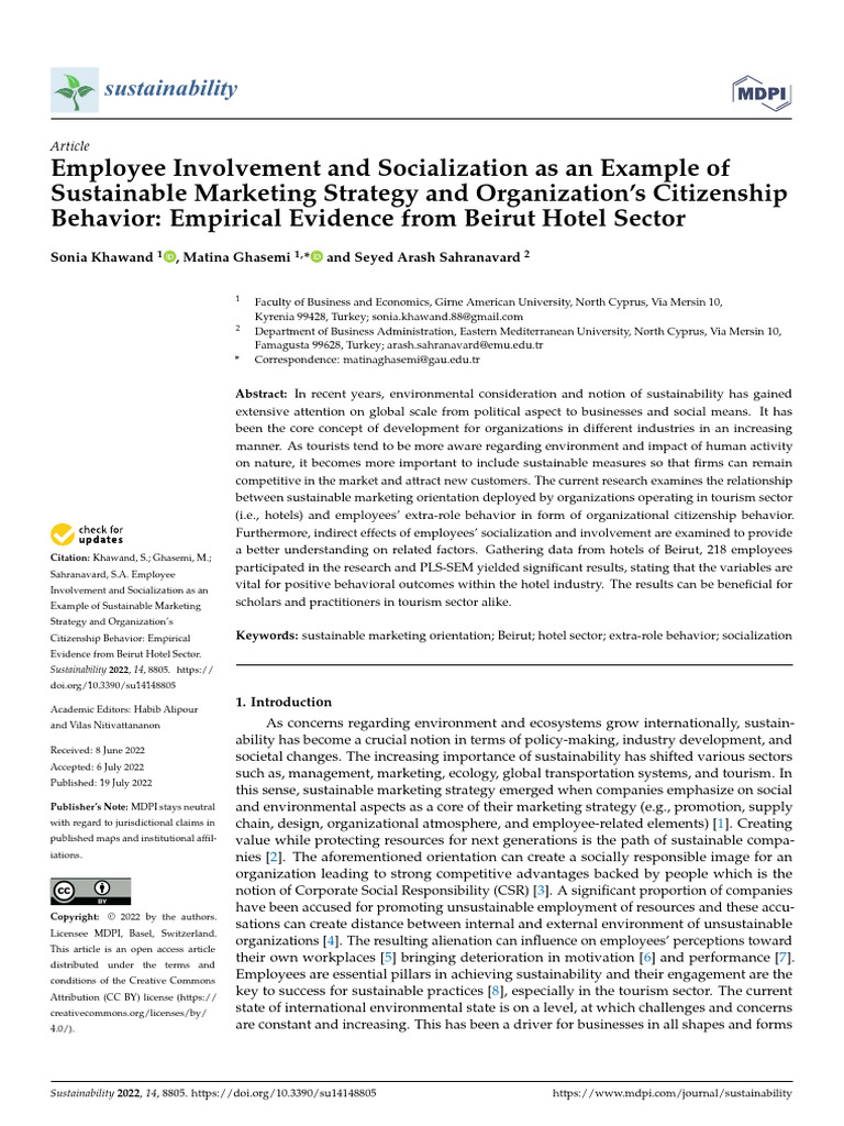 Employee Involvement and Socialization As An Example of Sustainable ...