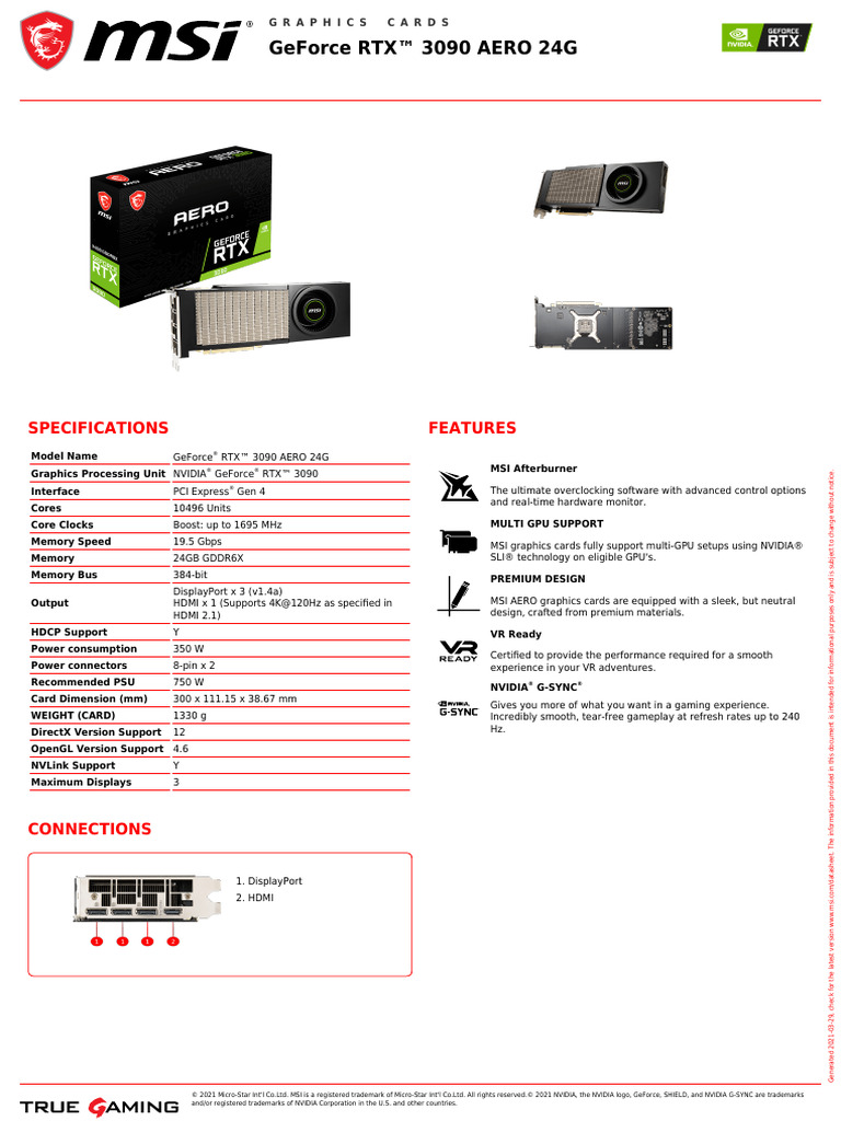 GeForce RTX 3090 AERO 24G | PDF | Hdmi | Graphics Processing Unit