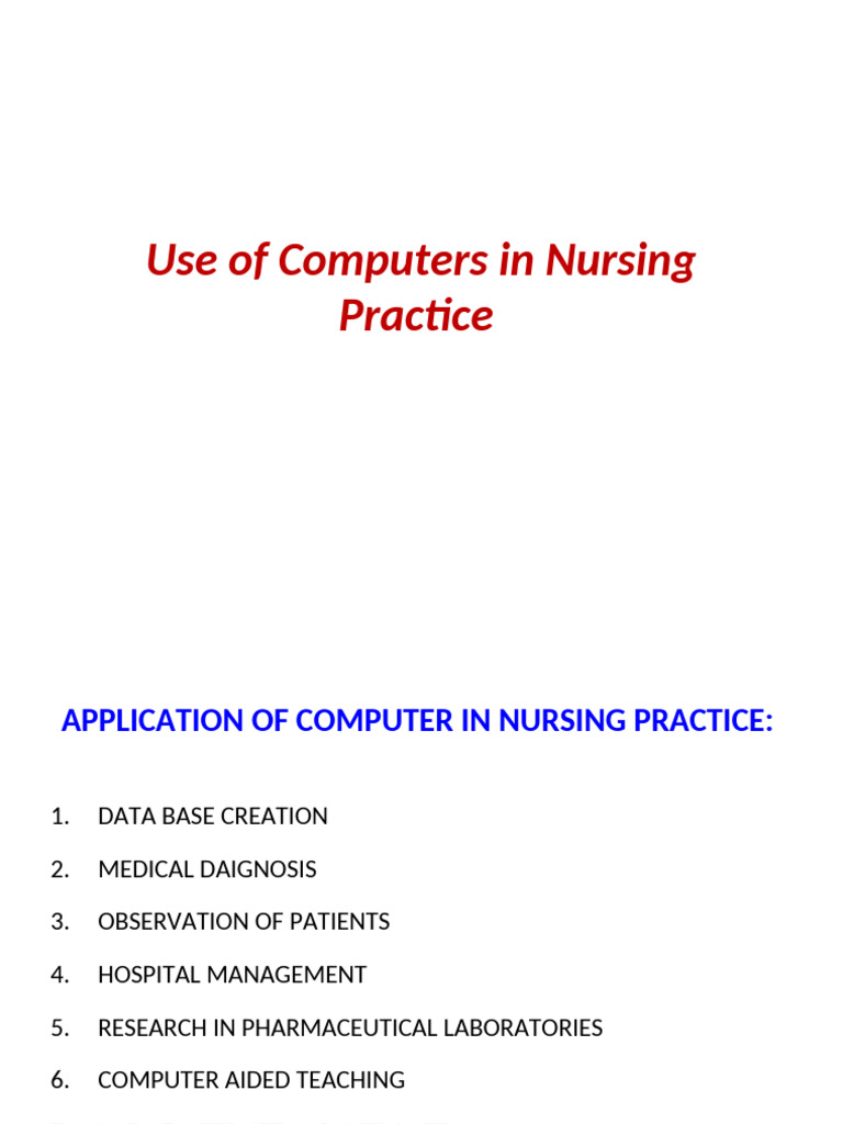 Applications of Computers in Nursing | PDF | Medical Diagnosis | Medicine