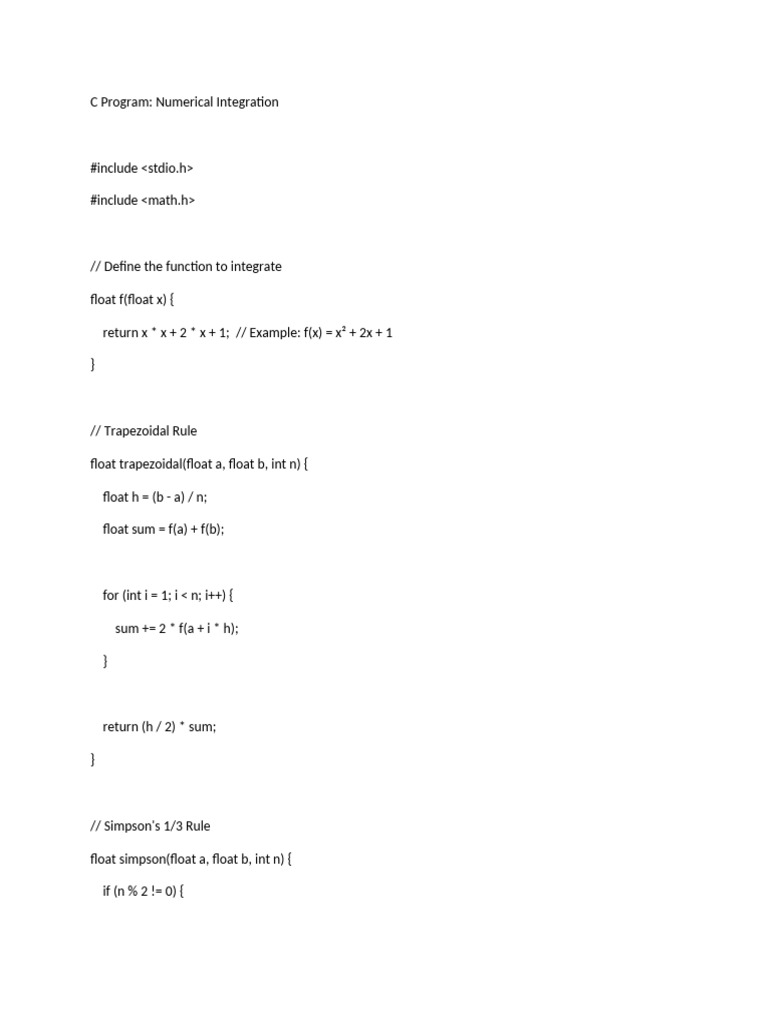 C Program Numerical Integration | PDF