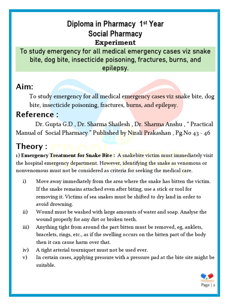 To Study Emergency For All Medical Emergency Cases Viz Snake Bite | PDF ...