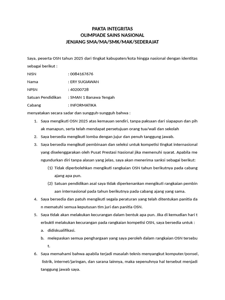 Pakta Integritas Ery | PDF