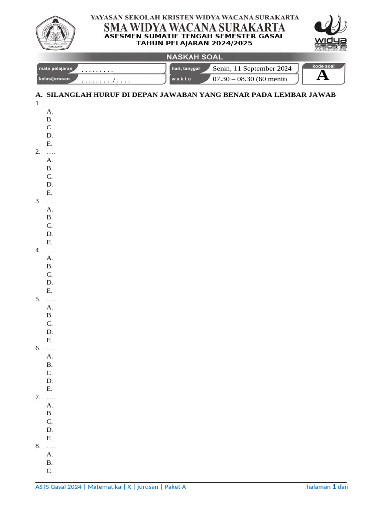 Template Soal Asts Gasal 2425 | PDF